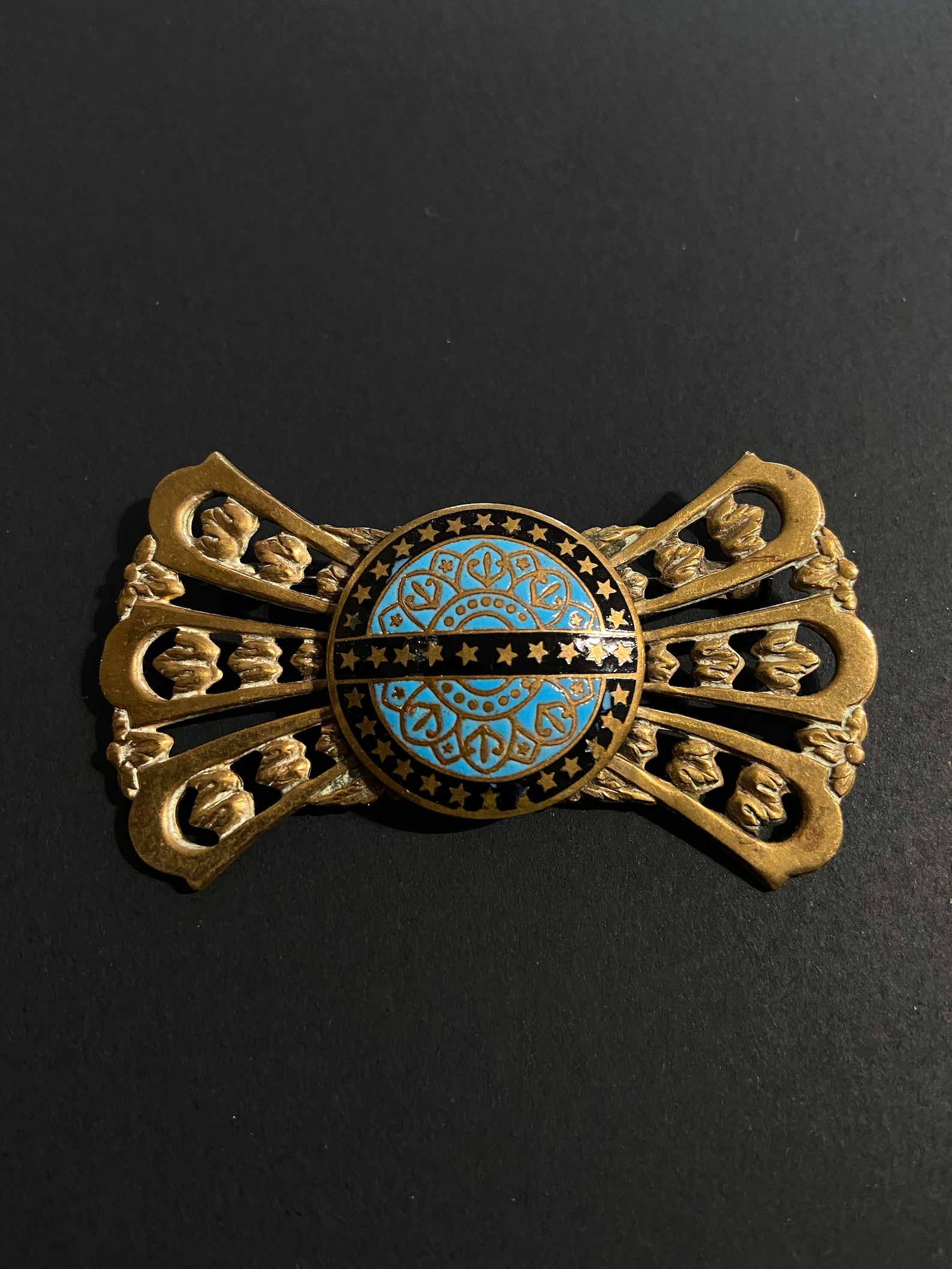 Antique French Enamel Brooch, With Push Pull Trombone Clasp, Gilt ...