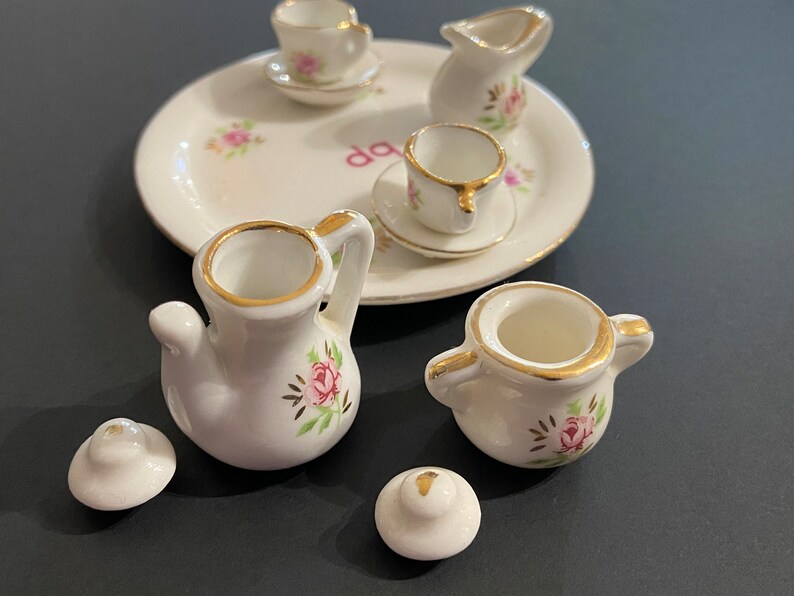 Miniature Tea Set in Fine Bone China Porcelain, Cups and Saucers, Sugar ...