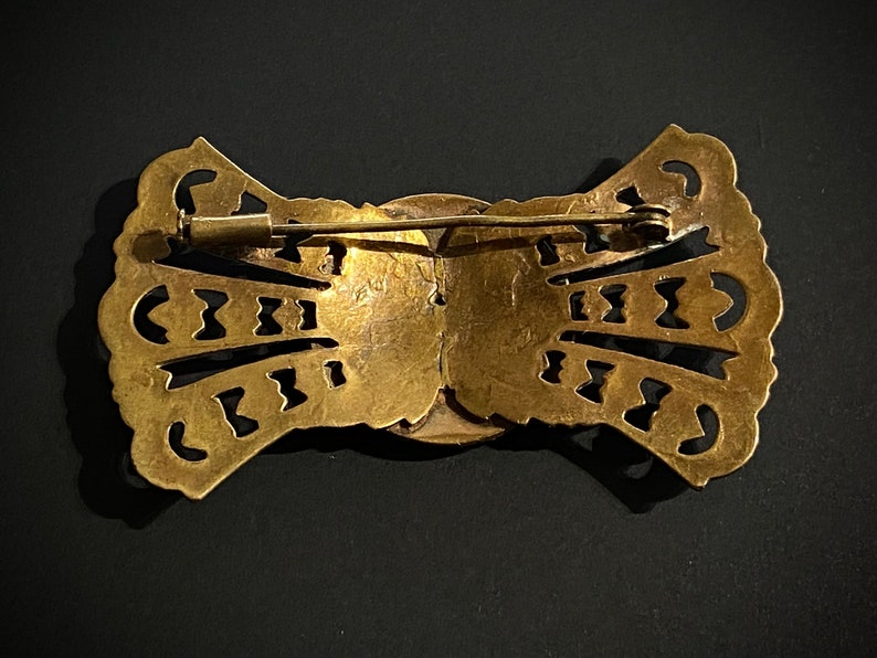 Antique French Enamel Brooch, With Push Pull Trombone Clasp, Gilt ...