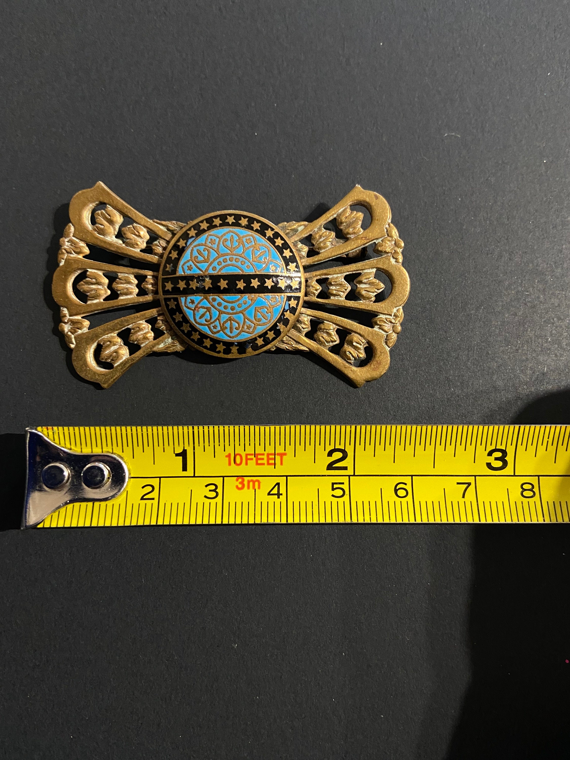 Antique French Enamel Brooch, With Push Pull Trombone Clasp, Gilt ...