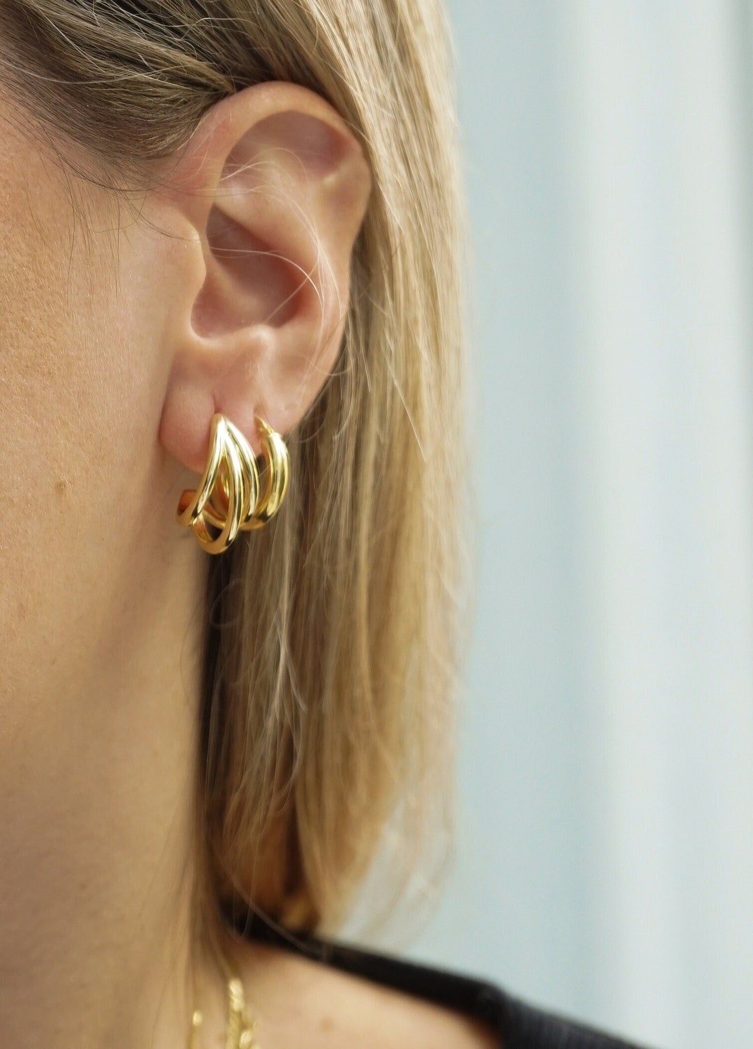 Silver Triple Hoop Gold Plated Triple Hoop Triple Huggie Triple Hoop ...