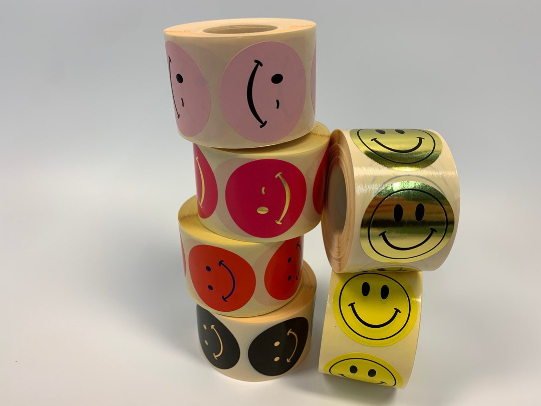 Smiley Face Round Stickers, Bright Minimalistic Stickers for Package ...