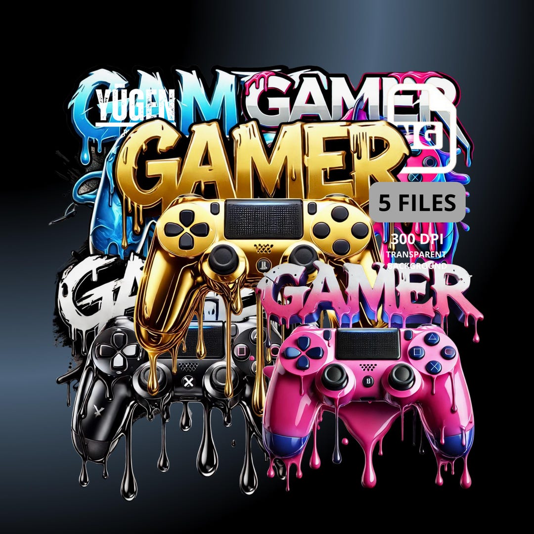 Dripping Gamer Bundle 5 Pngs Graffiti Gaming Controller Sublimation ...