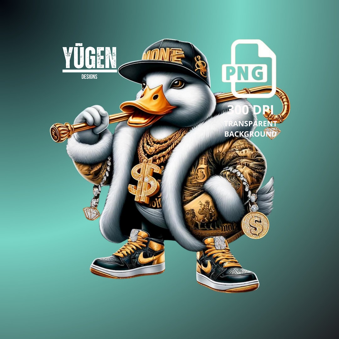 Gangsta Duck PNG | Money Themed Black and Gold Graphic T-shirt Digital ...