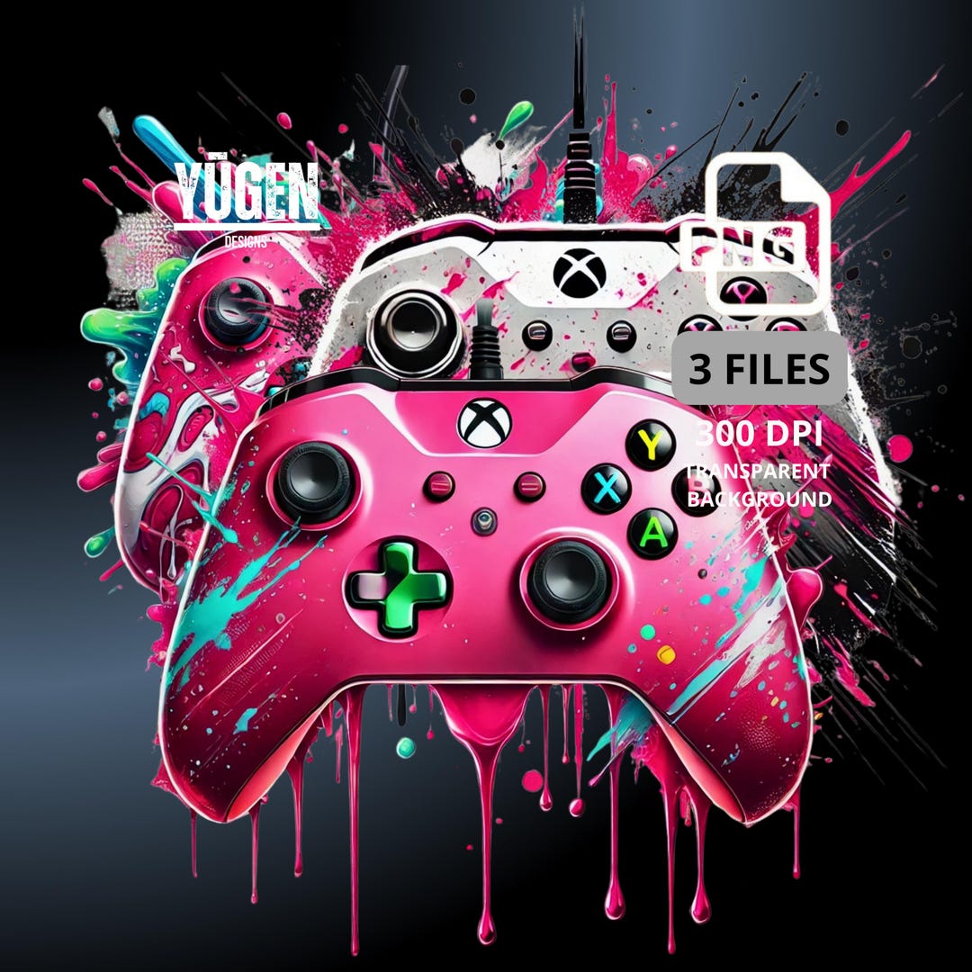 Splashing Game Controller Clipart Bundle 3 PNG Pink Gaming Design ...