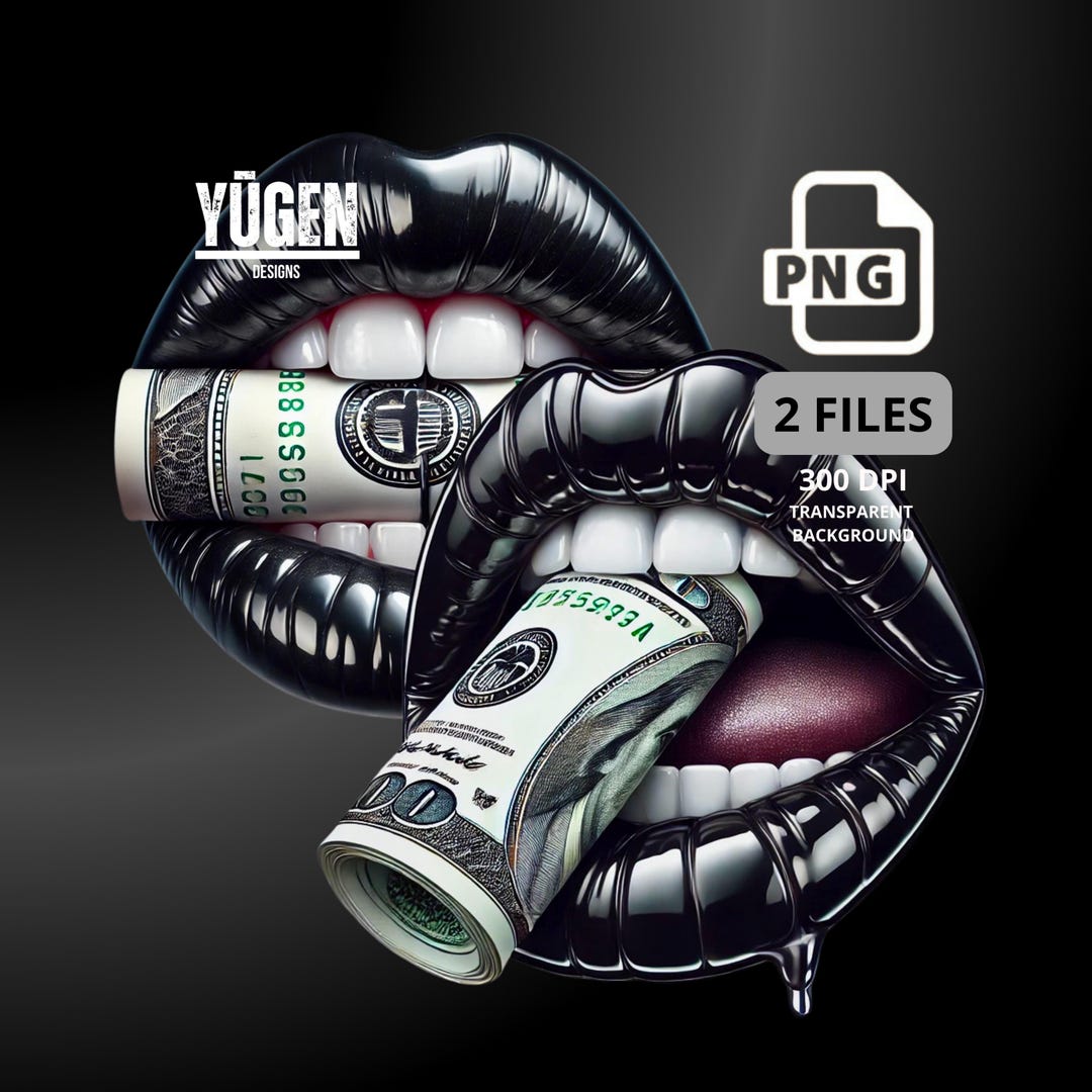 Dripping Money Talk Black Female Lips Bundle 2 Pngs, Money Themed Retro ...