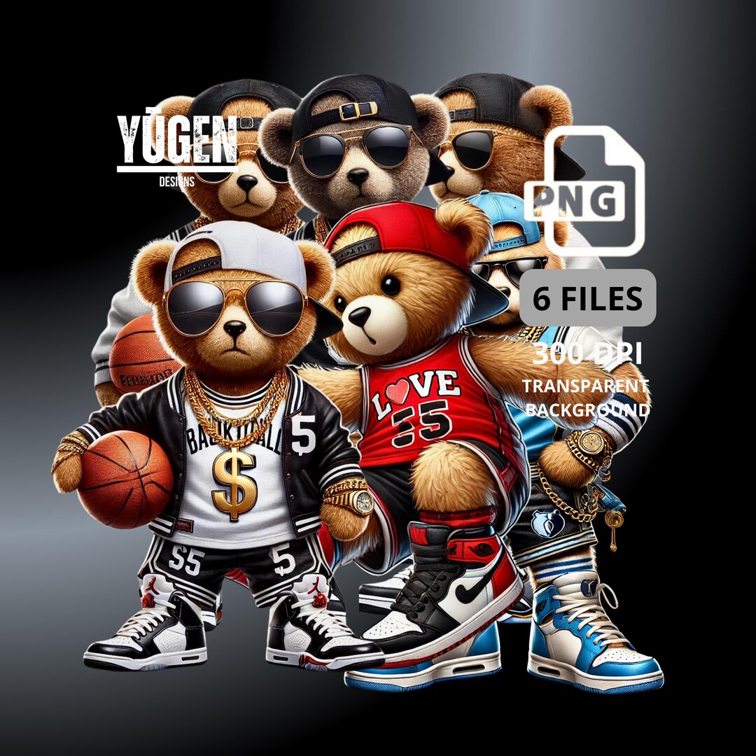 Basketball Hip Hop Gangsta Teddy Bear Bundle 6 Pngs Cartoon Digital ...