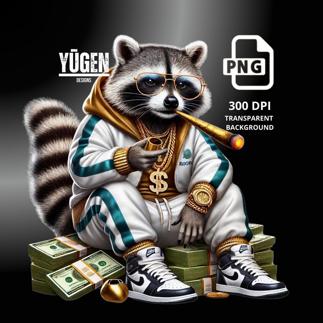 Gangsta Raccoon PNG, Trashy Raccoon PNG, Money Themed Raccoon Smoking ...