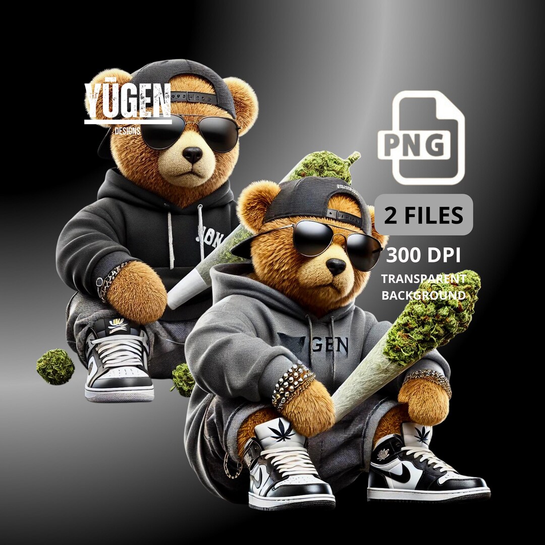 Gangsta Teddy Bear Stoner Bundle 2 Pngs, Hip Hop Teddy Bear, 420 Urban ...