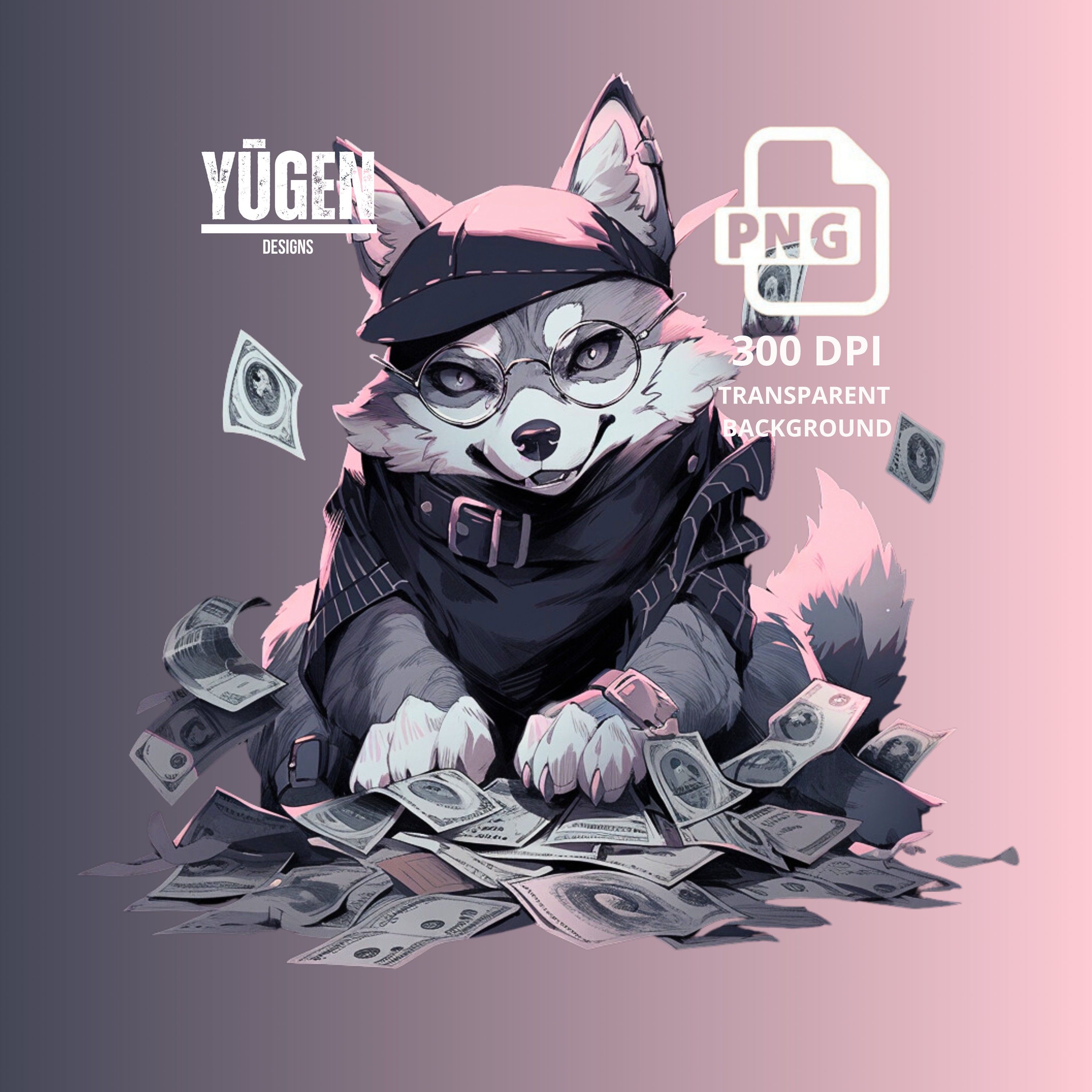 Money Wolf PNG, Money PNG, Wolf Sublimation, Cute Wolf Design, Anime ...