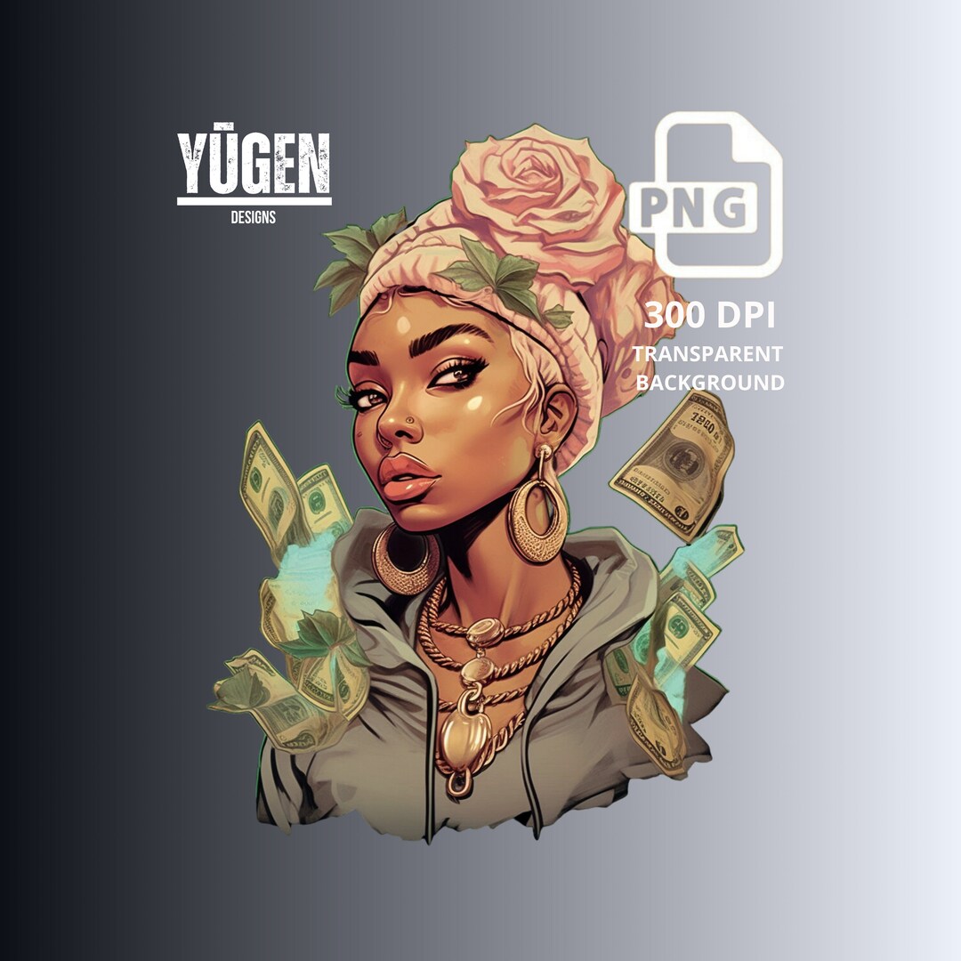 Gangsta Black Girl Money Themed PNG Female Portrait Afro - Etsy