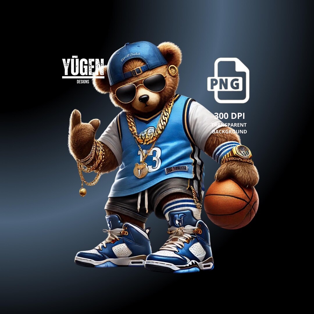 Basketball Hip Hop Gangsta Teddy Bear Cartoon Digital Download PNG, B ...