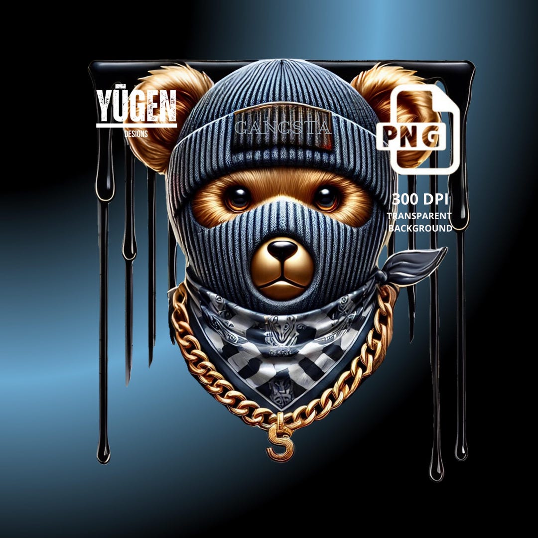 Hip Hop Dripping Gangsta Teddy Bears Wearing Ski Mask Cartoon - Digital ...