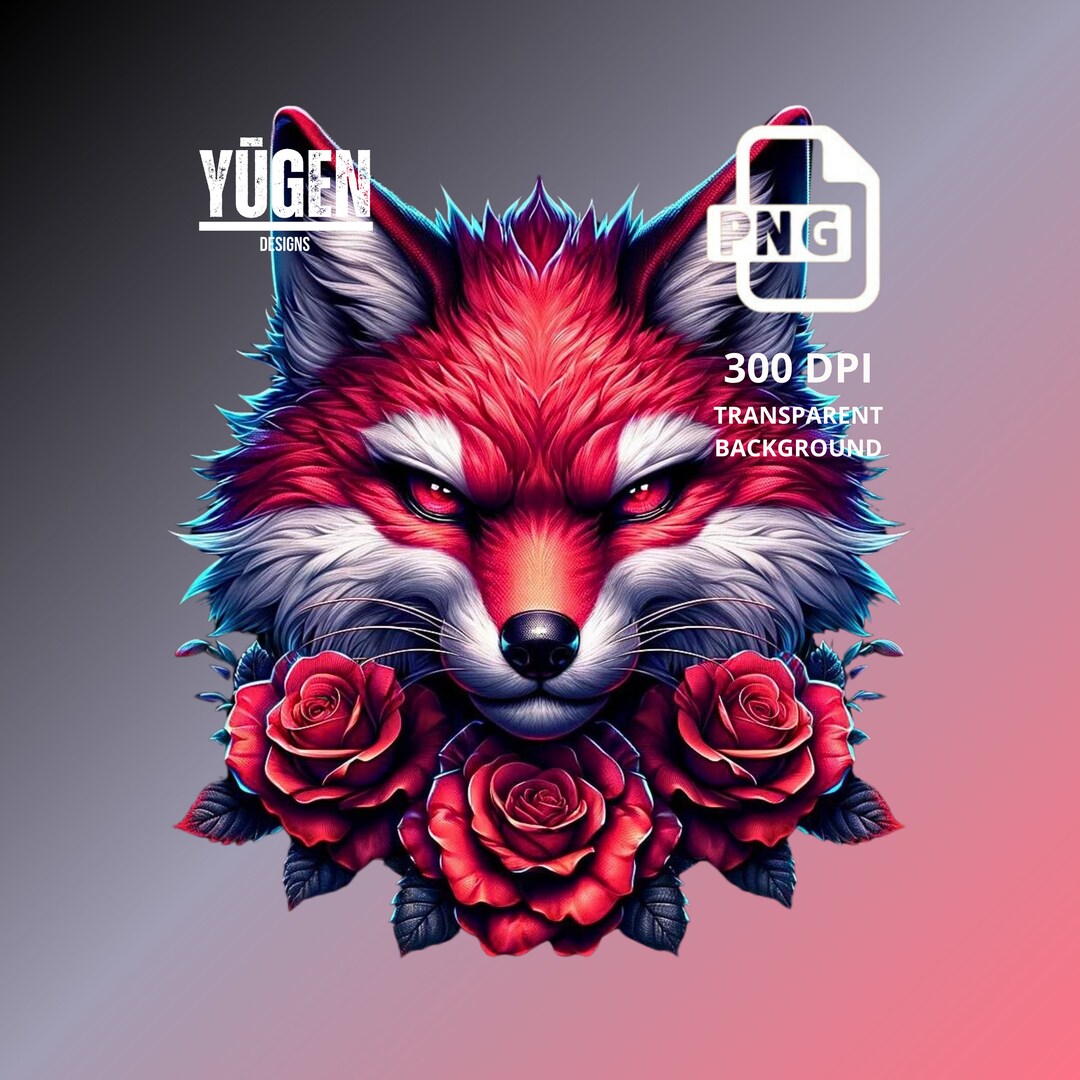 Fox With Roses Sticker, Kitsune T-shirt Design PNG, Digital Download ...