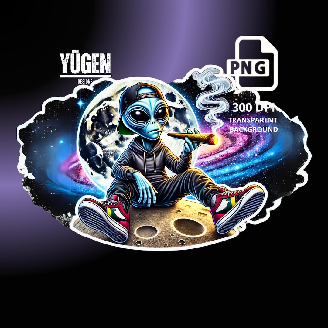 Alien Stoner on the Moon Png, Marijuana Png, Stoner Alien Png, Extra ...