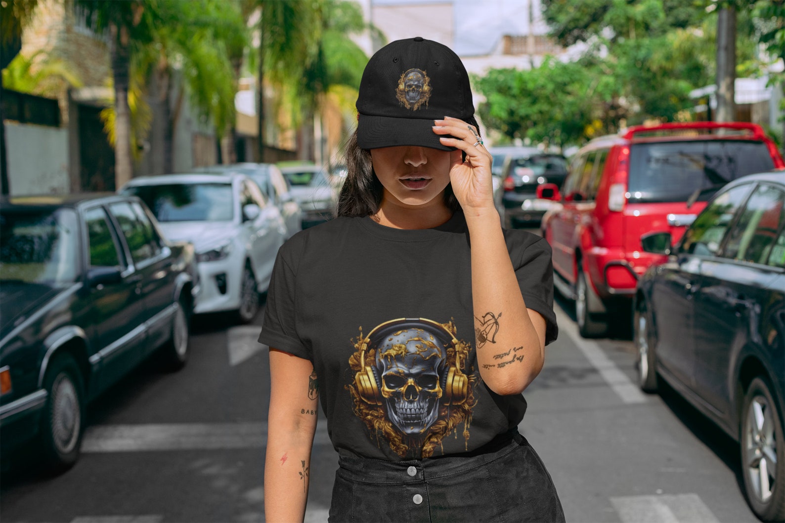 Hip Hop Skull T-shirt Design PNG, Gold Themed, Digital Download PNG ...