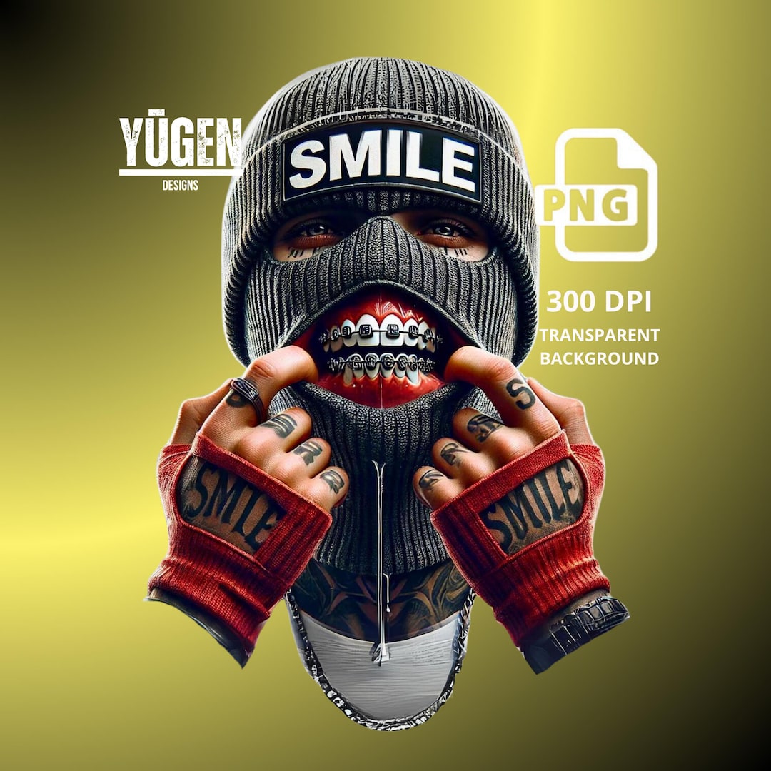 Smile Ski Mask Gangster PNG, Gangster PNG, Urban Designs, Streetwear ...