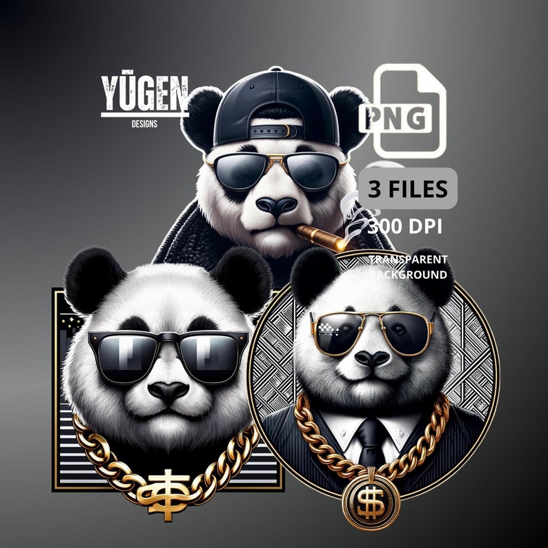 Gangsta Panda Bundle 3 Pngs Bear T-shirt Sticker Digital File, Panda ...