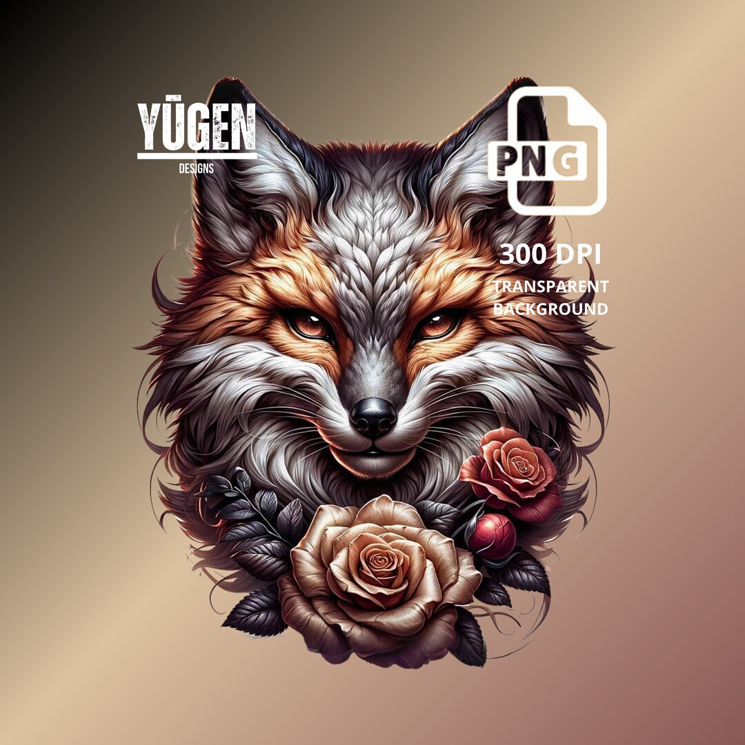 Fox With Roses Sticker, Kitsune T-shirt Design PNG, Digital Download ...
