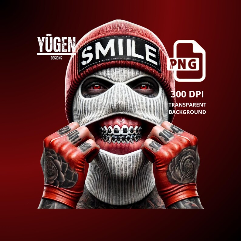Smile Ski Mask Gangster PNG, Gangster PNG, Urban Designs, Streetwear ...