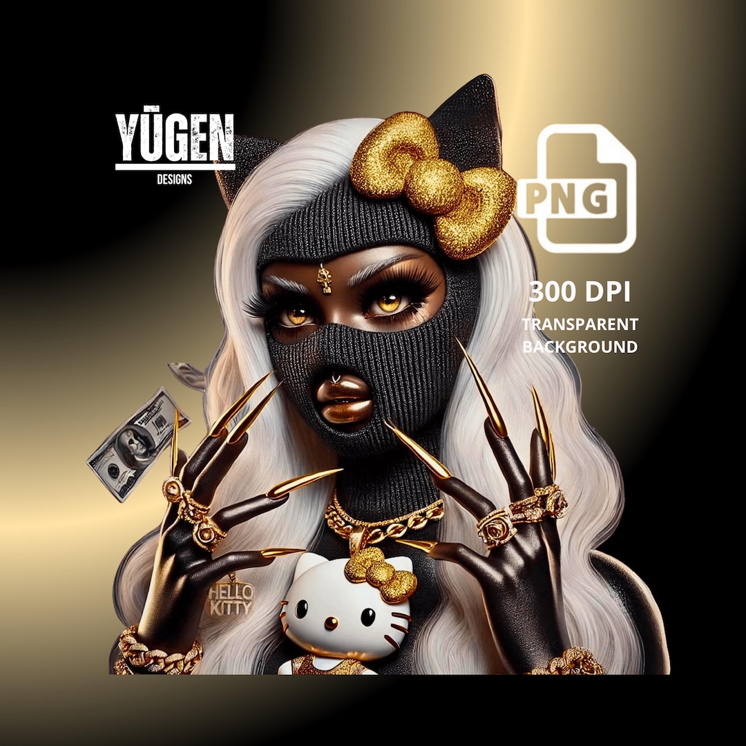 Ski Mask Gangster Girl Hello Kitty PNG, Money Themed Gangster Girl PNG ...