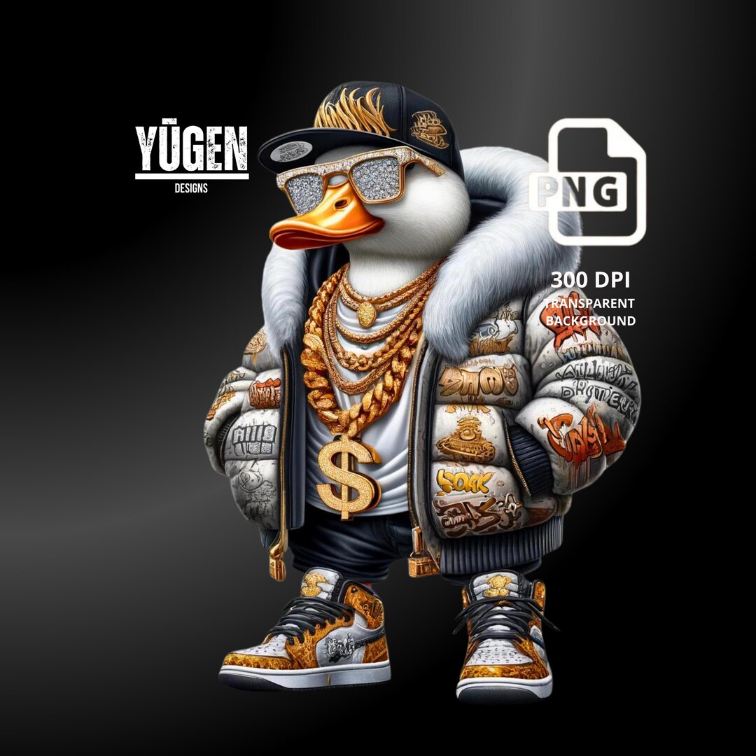 Gangsta Duck PNG Money Themed Black and Gold Graphic T-shirt Digital ...