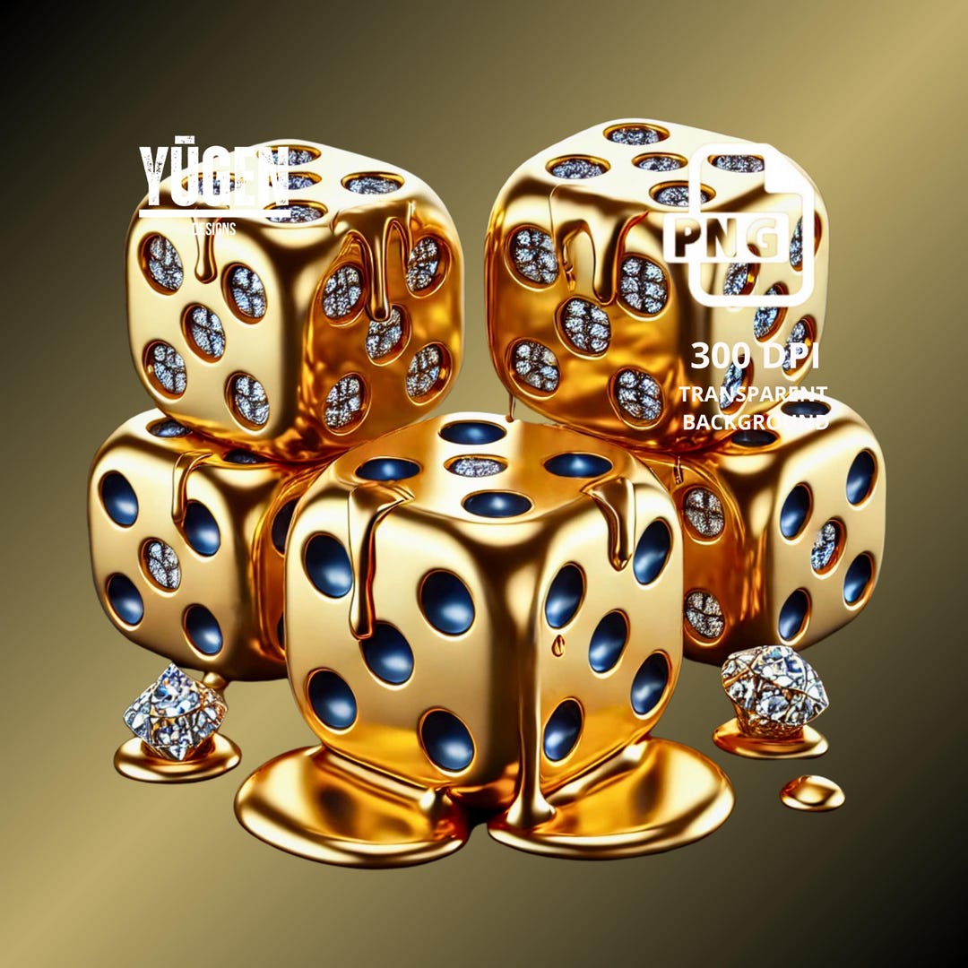 Melting Gold Dices Design PNG, Diamonds Themed, Sublimation Design ...