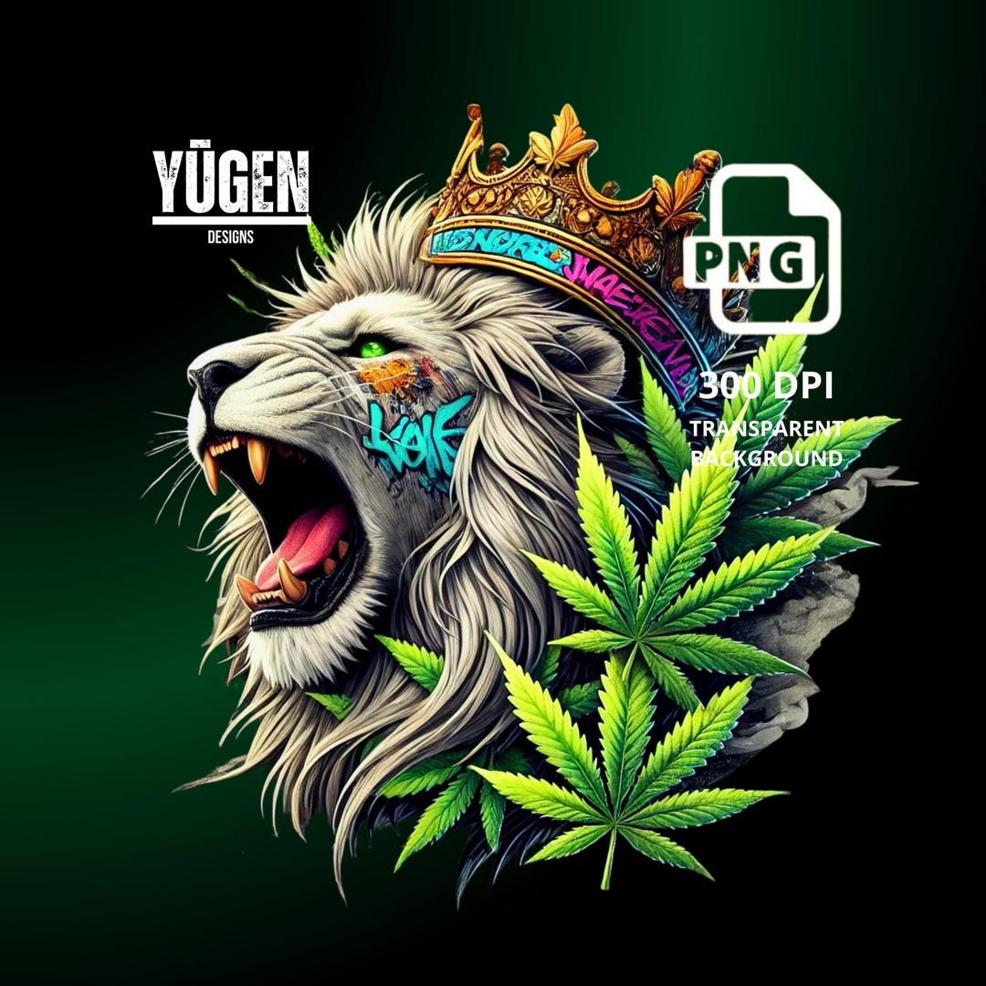 Royal Graffiti Lion, Gold King Hip Hop Lion, Cannabis Themed, 420 Weed ...