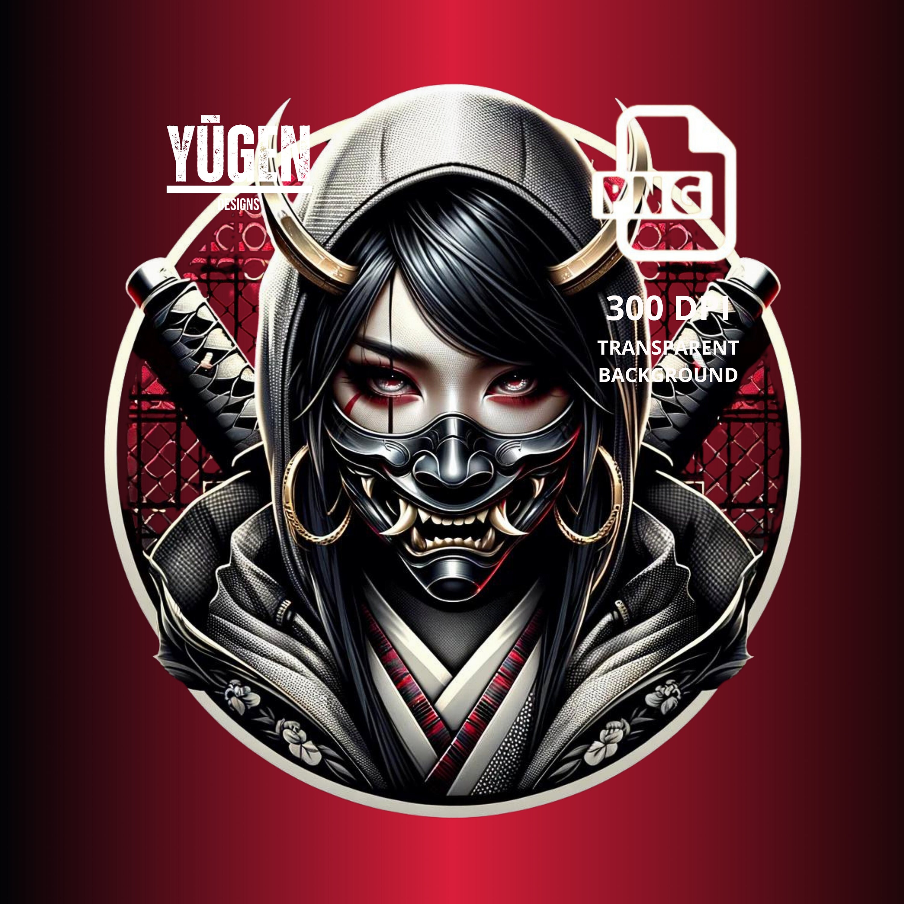 Oni Mask Anime Girl T-shirt Design PNG, Digital Download PNG ...