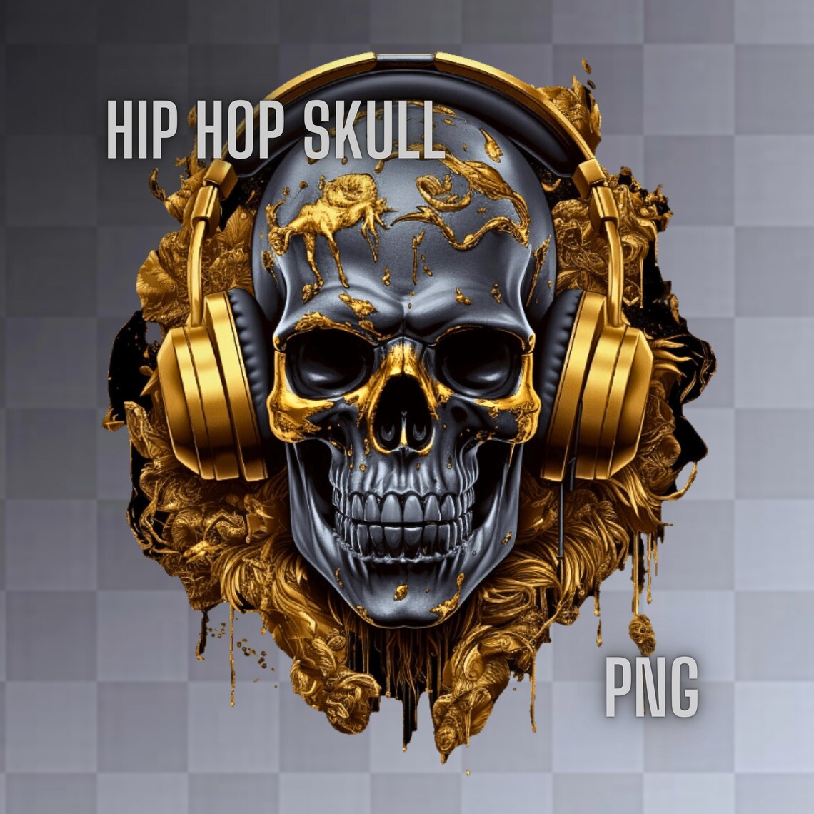Hip Hop Skull T-shirt Design PNG Gold Themed Digital - Etsy