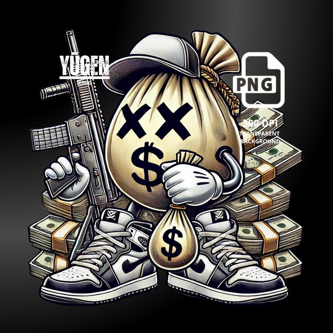Money Bag Armed Robber Bandit PNG File, USA Dollar Sign Dtf Money Bill ...