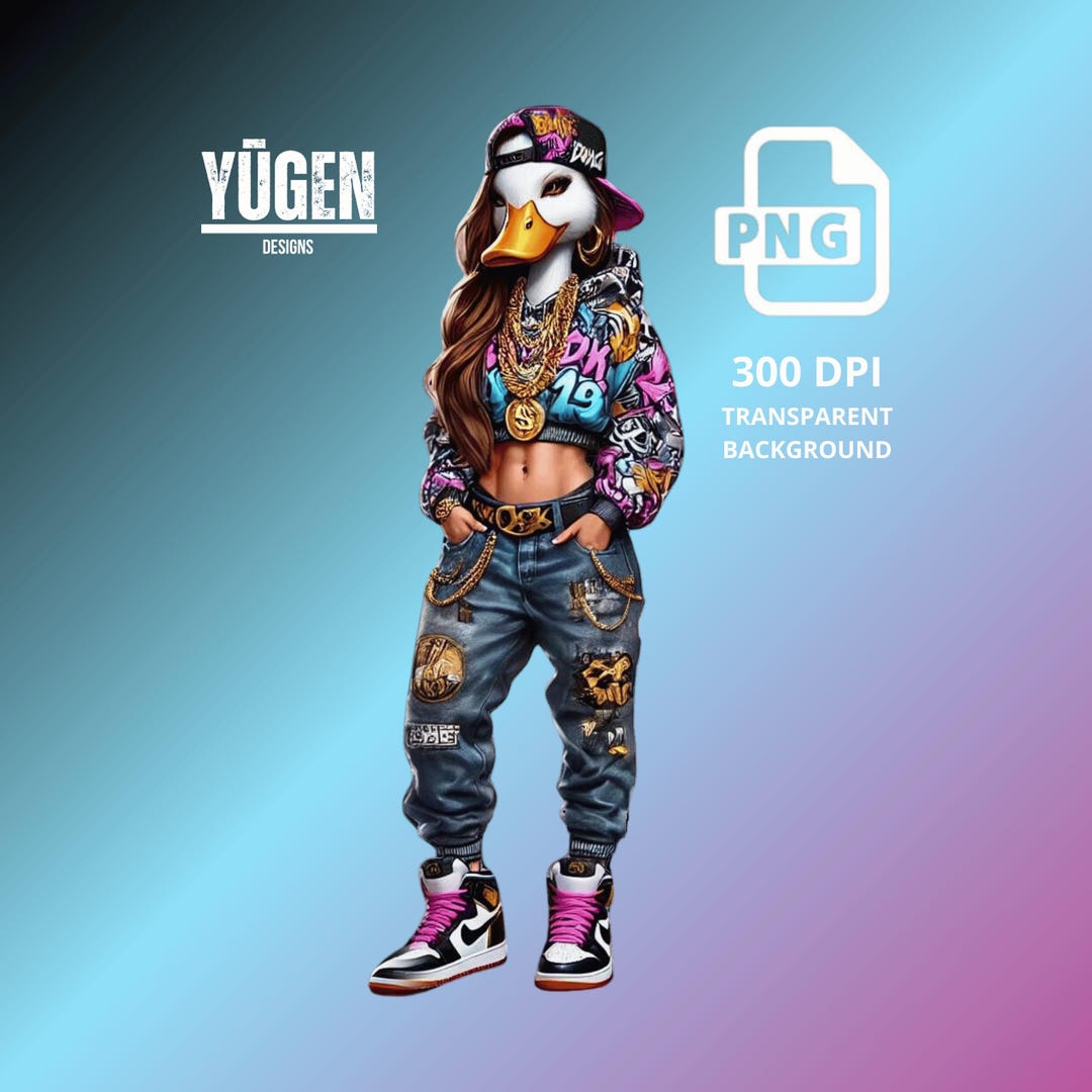 Gangsta Female Duck PNG Graphic T-shirt Digital Design, Graffiti Urban ...
