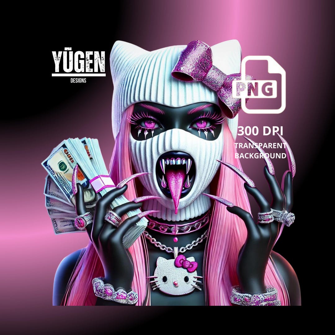Ski Mask Gangster Girl Hello Kitty PNG, Money Themed Gangster Girl PNG ...