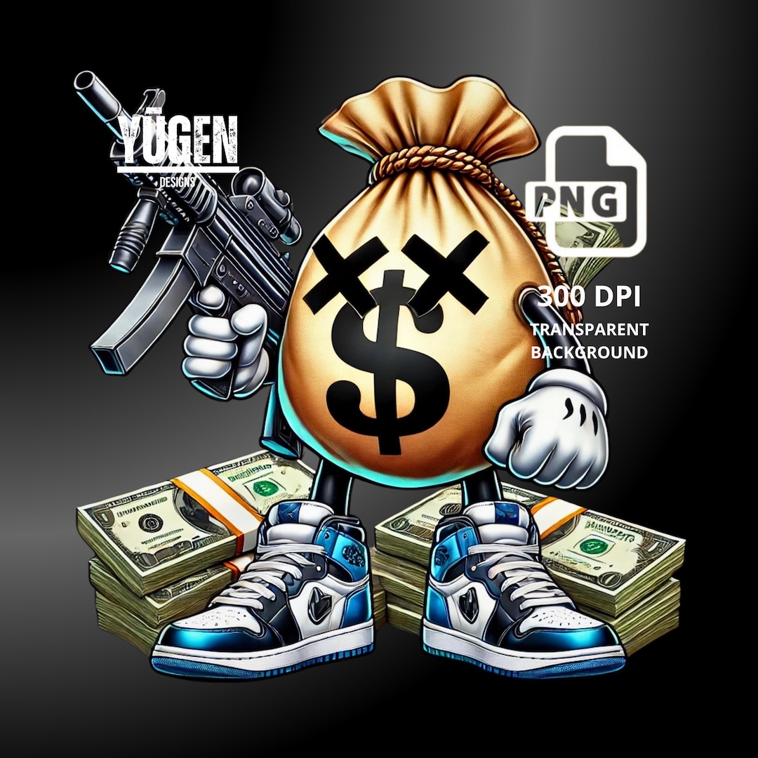 Money Bag Armed Robber Bandit PNG File, USA Dollar Sign Dtf Money Bill ...