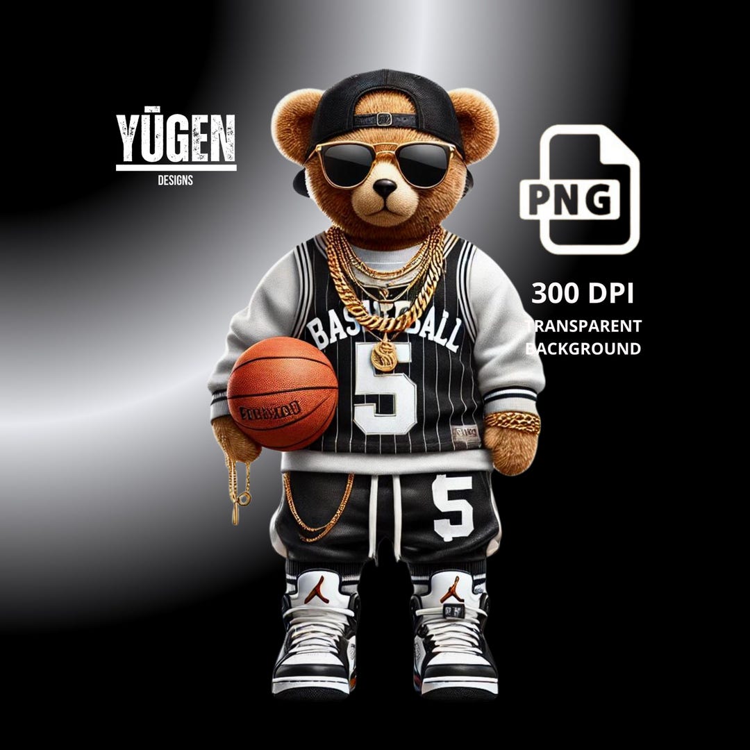 Basketball Hip Hop Gangsta Teddy Bear Cartoon- Digital Download PNG, B ...