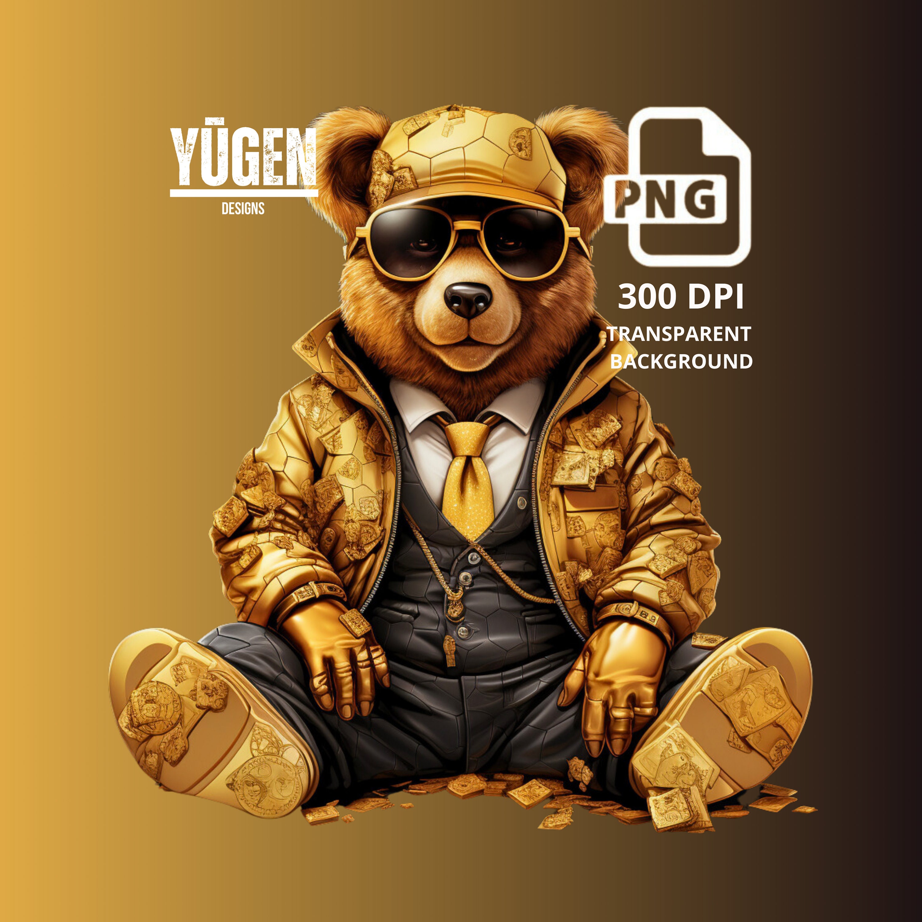 Teddy Bear PNG Gold Themed Design PNG for Shirt, Sublimation Design ...