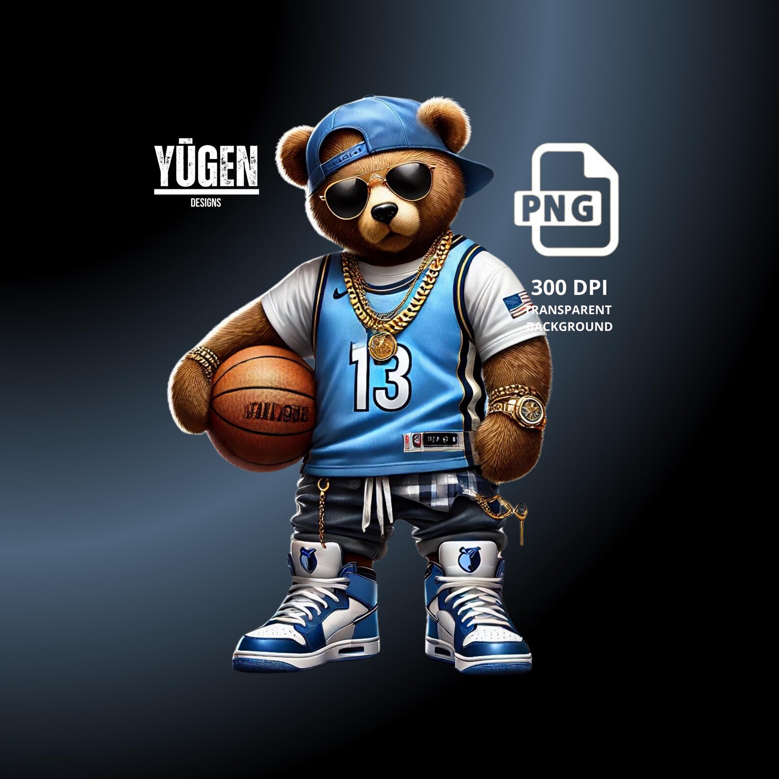 Basketball Hip Hop Gangsta Teddy Bear Cartoon Digital Download PNG, B ...