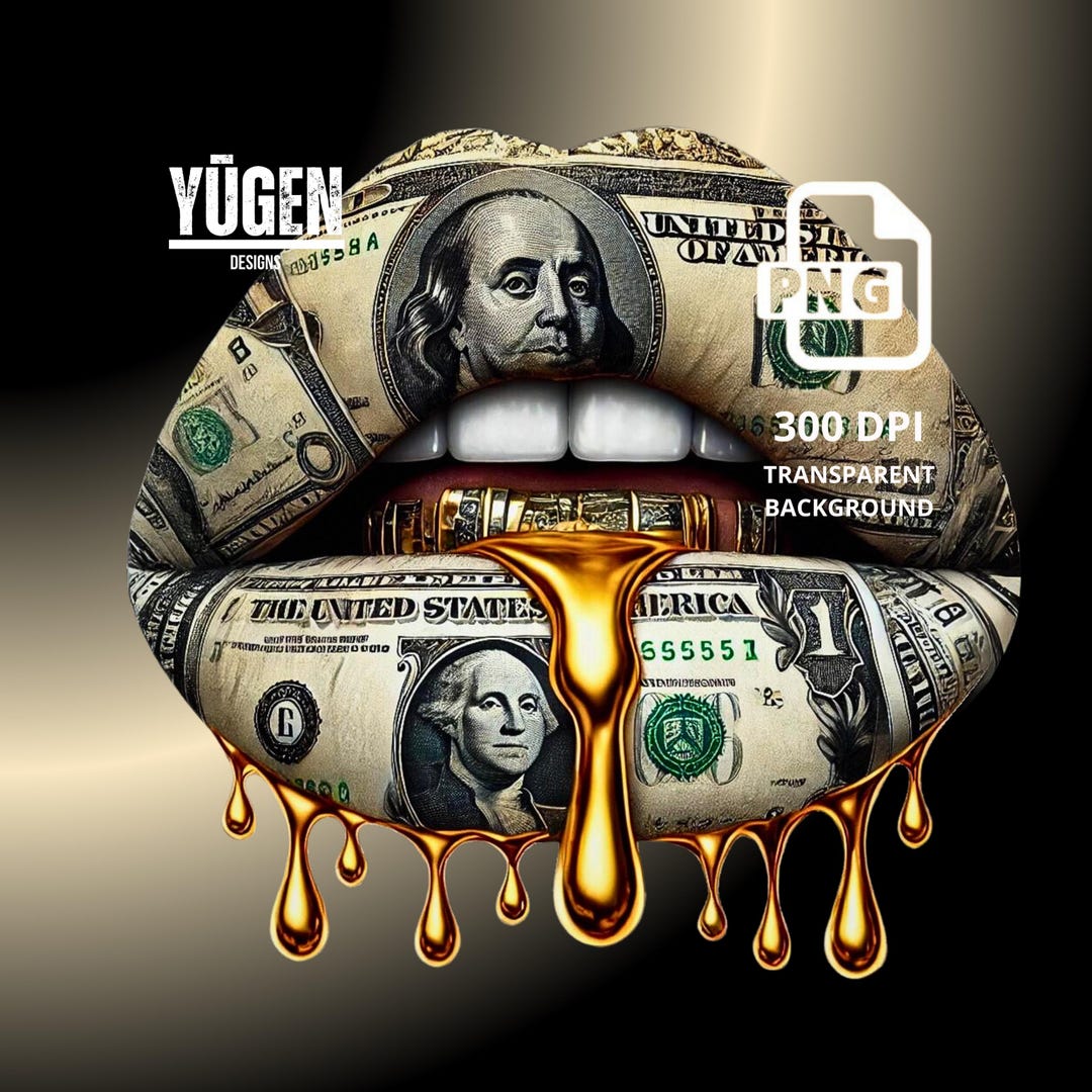 Dripping Money Themed Golden Female Lips Png, Retro Sublimation Design ...