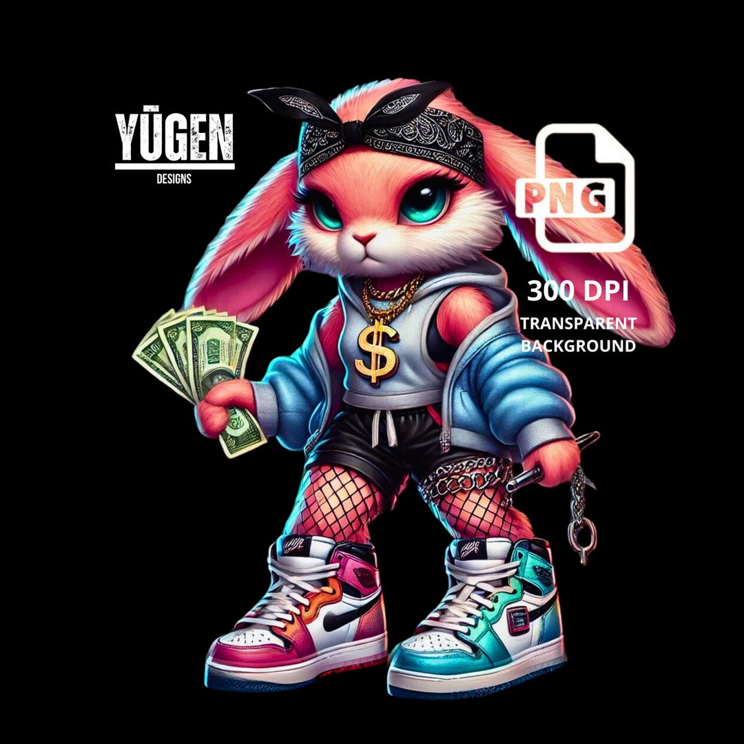 Female Gangsta Bunny, Gold Hip Hop Girl Rabbit, Money Themed PNG Trendy ...