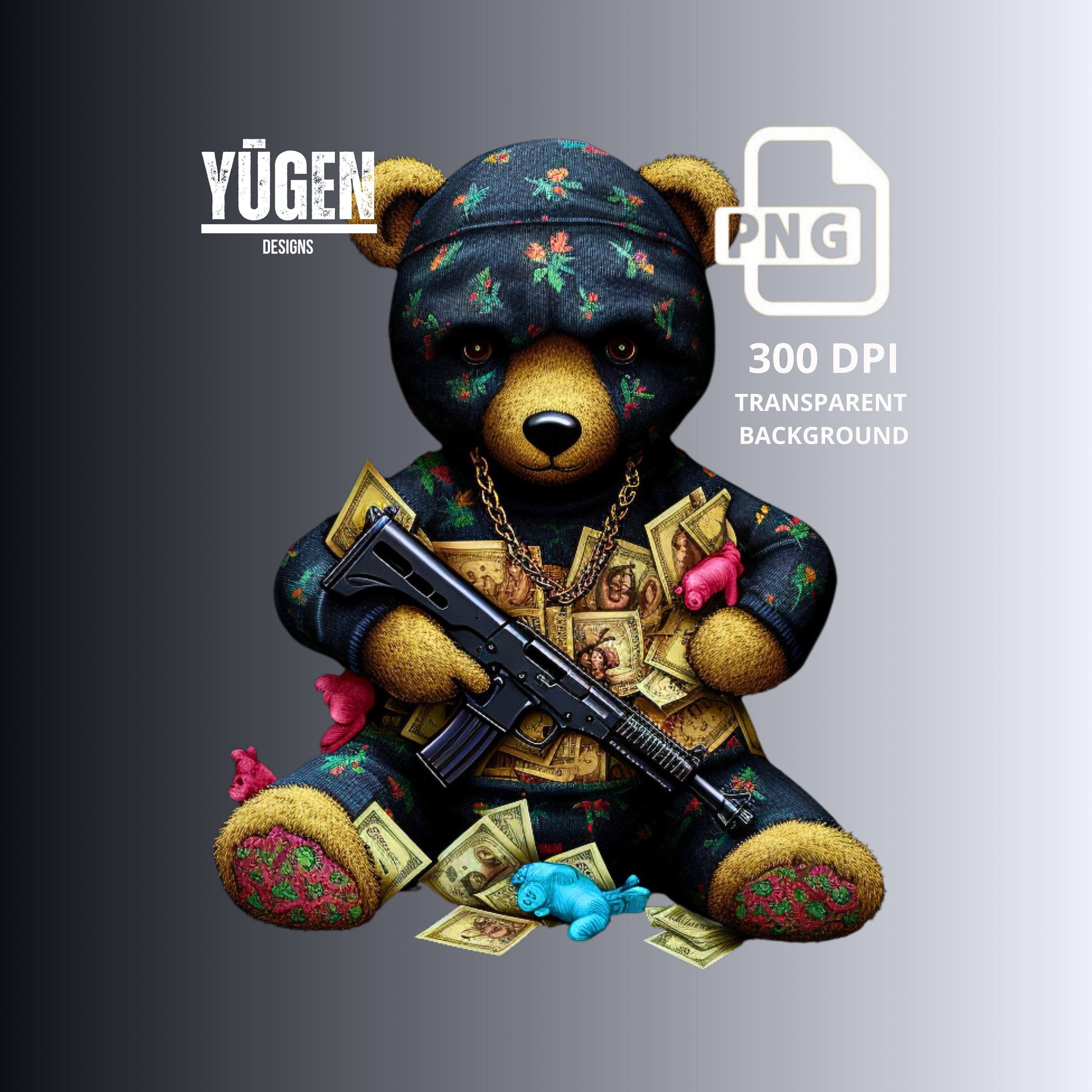 Armed Gangsta Teddy Bear T-shirt Design PNG, Money Themed, Digital ...