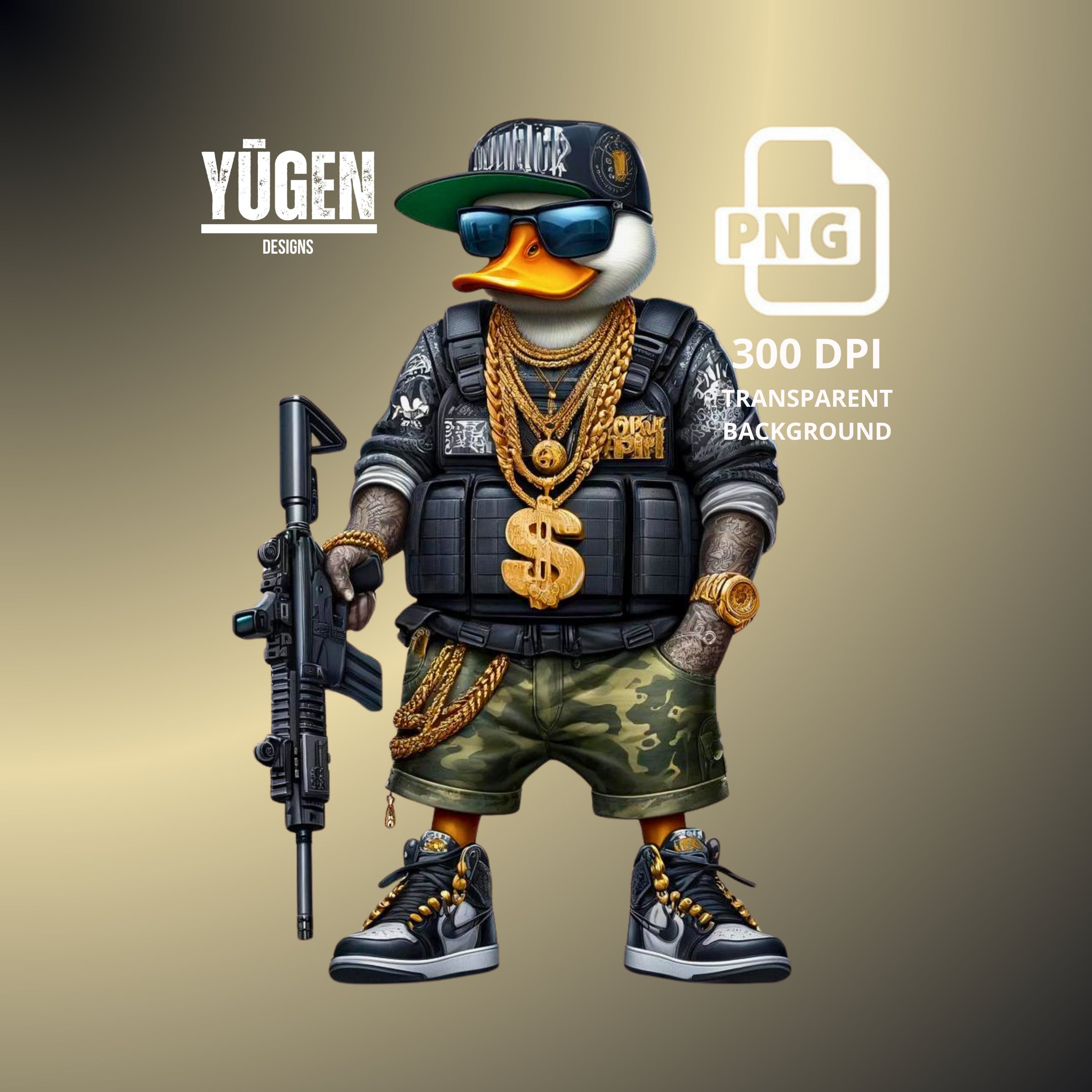 Armed Gangsta Tattooed Duck PNG Graphic T-shirt Digital Design ...