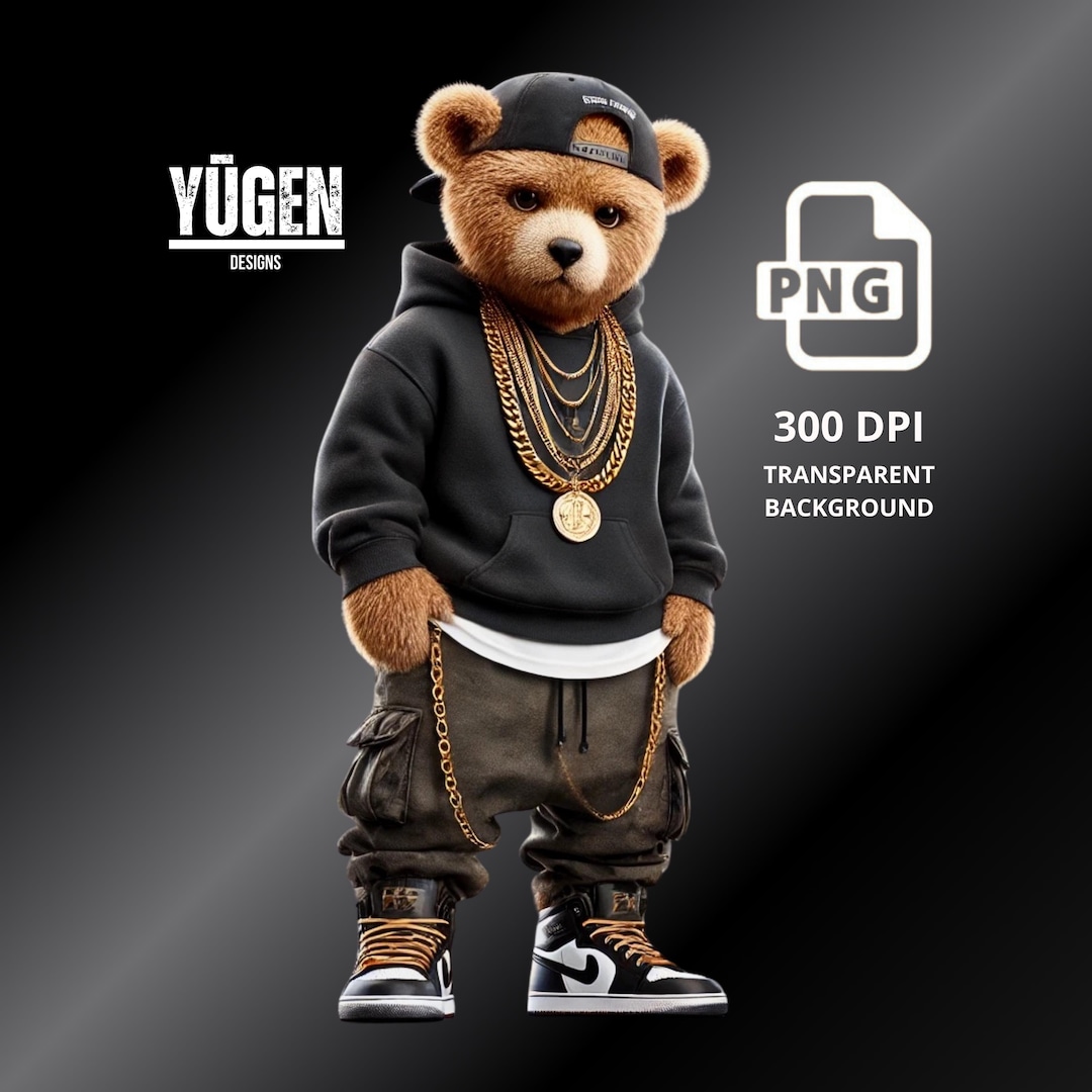Streetwear Gangsta Teddy Bear Urban Cartoon, Digital Download PNG ...