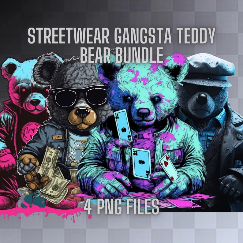 T-shirt Designs Bundle Gangsta Teddy Bear Design Streetwear - Etsy