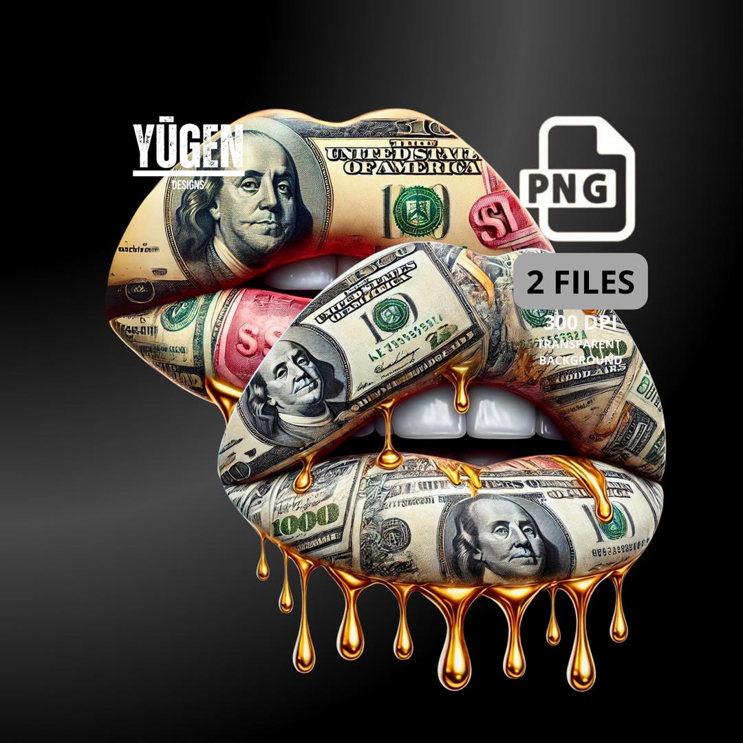 Dripping Money Themed Golden Female Lips Bundle 2 Pngs, Retro ...