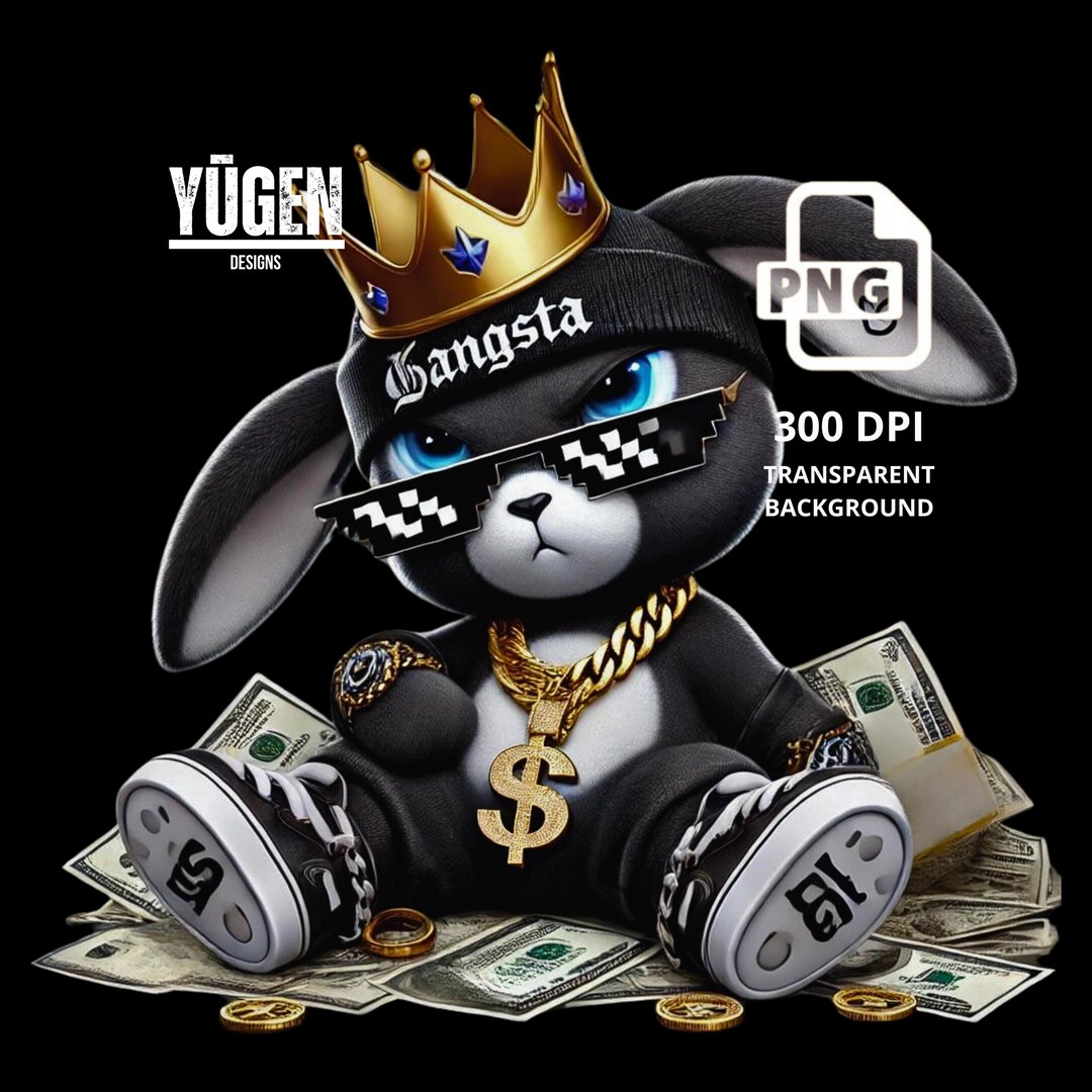 Royal Gangsta Bunny, Gold King Hip Hop Rabbit, Money Themed PNG, Trendy ...