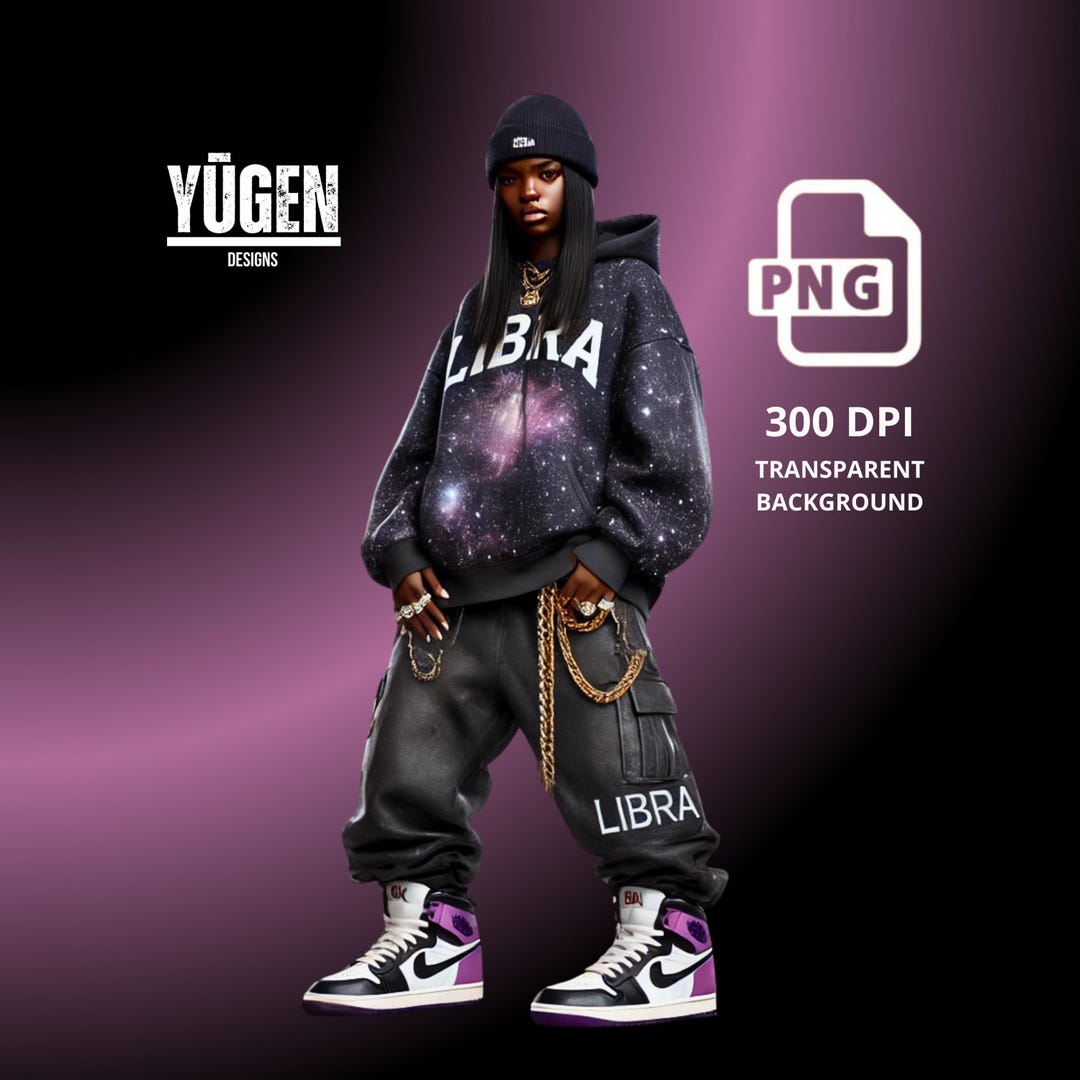 Black Hip Hop Libra Girl Zodiac Design PNG, Horoscope T-shirt Digital ...