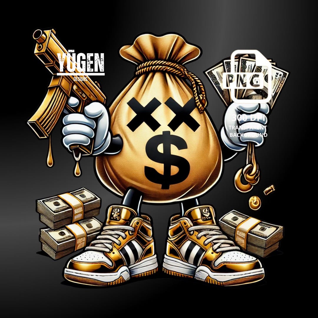 Money Bag Armed Robber Bandit PNG File, USA Dollar Sign Dtf Money Bill ...