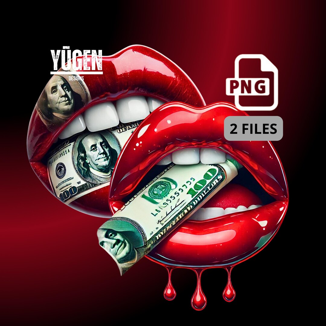 Dripping Money Themed Red Female Lips Bundle 2 Pngs, Retro Sublimation ...