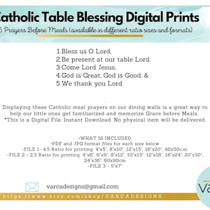 5 Grace Before Meal Prayers Blessing Printable Wall Art Instant ...