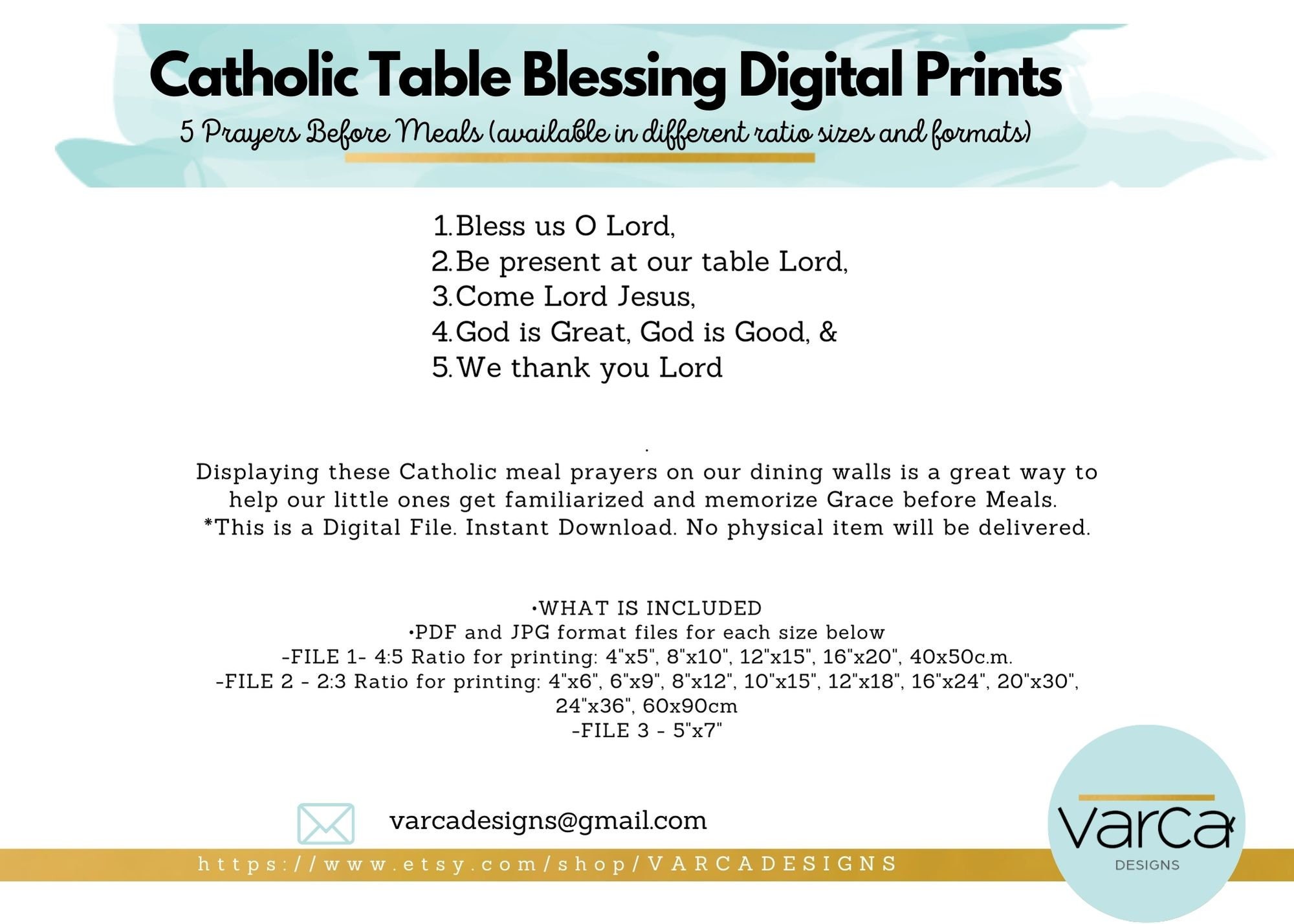 5 Grace Before Meal Prayers Blessing Printable Wall Art Instant ...